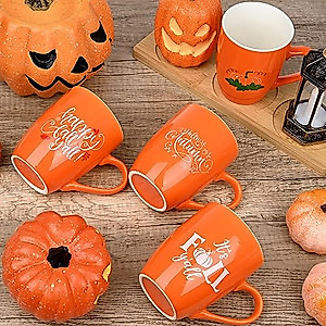 4 Pcs Fall Coffee Mugs 11 oz Fall Autumn Pumpkin Mug Happy Fall Y'all Ceramic Cups Orange Autumn Fall Home Decor Kitchen Accessories Camp Campfire Tea Cup Thanksgiving Gift for Mom Dad Grandpa Grandma