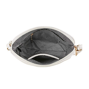 SG SUGU Lunar Lightweight Medium Dome Crossbody Bag Shoulder Bag with Double Tassels | Zipper Pocket | Adjustable Strap|White