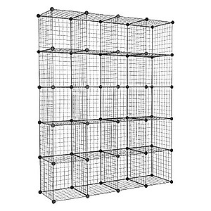 20pcs Cube Storage Organizer, DIY Cube Closet Wardrobe Shelving,Wire Cube Grid Bookshelf, Modular Metal Show Case Rack, Black