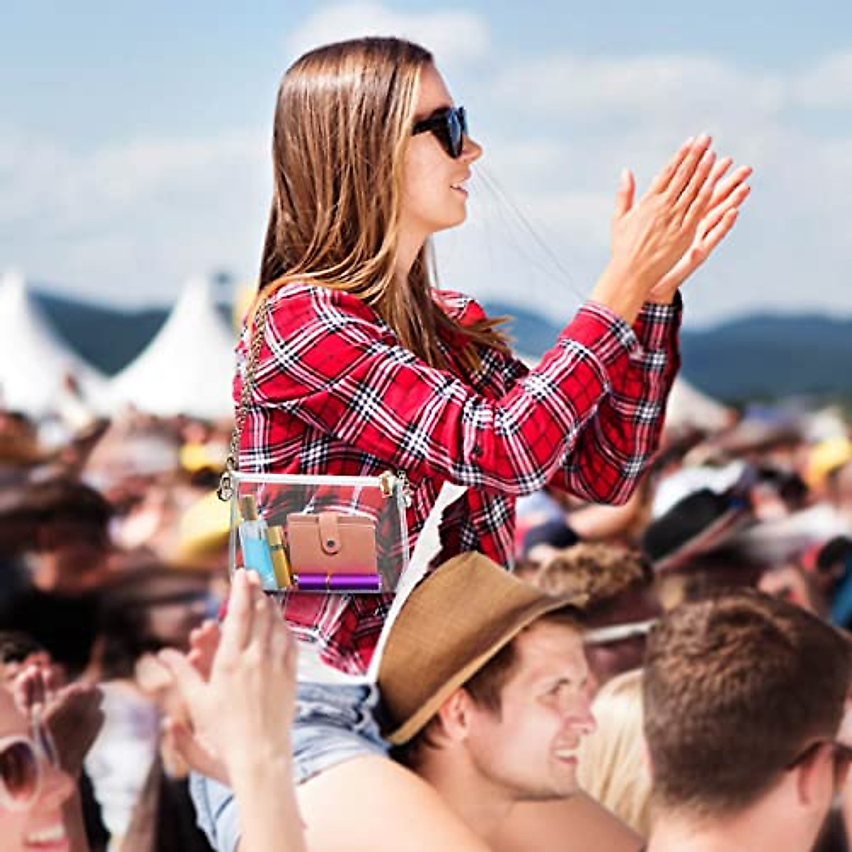 Lorbro Clear Purses for Women Stadium Approved, Clear Crossbody Shoulder Bag with Zipper Closure, Transparent Purse for Concerts, Sporting Event, Party, Festivals