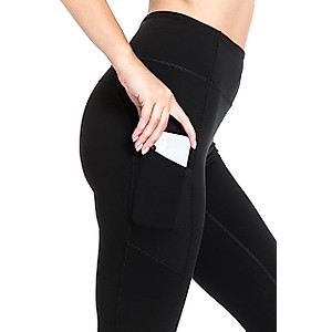 Leggings Depot High Waist 7/8 Leggings Workout Yoga Pants with Pockets (Black, Medium)