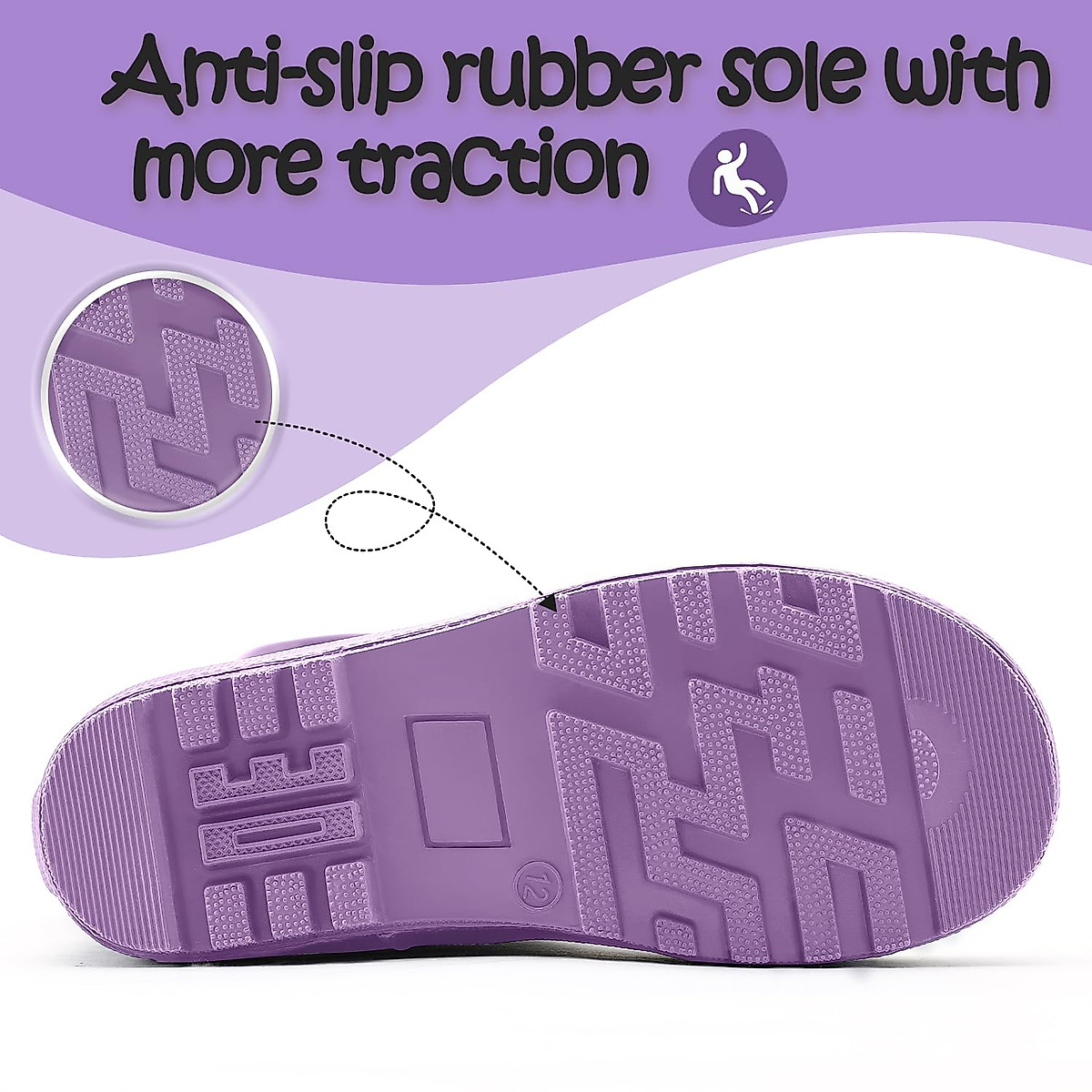 KomForme Kids Rain Boots, Waterproof Rubber Matte Boots with Reflective Stripes and Easy-on Handles Light Purple, 2 Big Kid