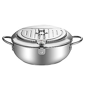 BestAlice Deep Fryer Pot, 8in(2.2L) Stainless Steel Frying Pot, Upgrade Deep Fryer Pot with Thermometer, Japanese Small Deep Frying Pot with Oil Drip Drainer Rack for French Fries Fish Chicken