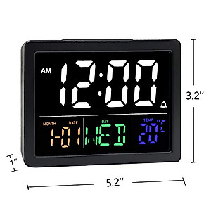 Digital Alarm Clock, with 5.5" Large LED Time Display, Adjustable Alarm Volume, 6 Level Brightness, Alarm Settings, USB Charger, Temperature Detect, Snooze, Clocks for Bedroom, Bedside, Desk, Black