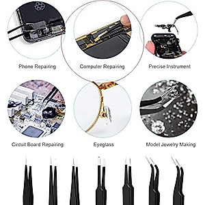 UToolmart 3PCS Precision Tweezers Set, Upgraded Anti-Static Stainless Steel Tweezers, Length: 122mm