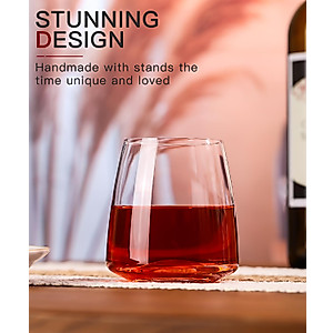 Stemless Wine Glasses Set of 4-15 oz Clear-Modern Hand-Blown Wine Glasses, European Design Crystal Glass For Red & White Wine, Unique Gifts for Wedding, Birthday，Christmas