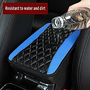 Fogfar Pack-1 Center Console Armrest Pad, Three-Dimensional Embroidery Armrest Box Mat, 12.5In x 7.4In Leather Waterproof Armrest Cover, Suitable for Most Vehicles, SUVs, Trucks (Blue)