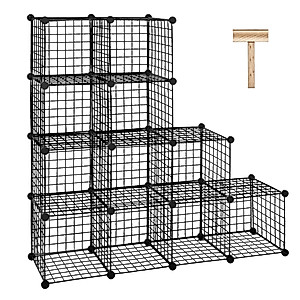SUPER DEAL Metal Wire Cube Storage Organizer, 12 Cubes DIY Modular Cabinet Bookcase Bookshelf Shoe Rack Stackable Wire Cube Closet for Home, Office, Living Room, Bedroom