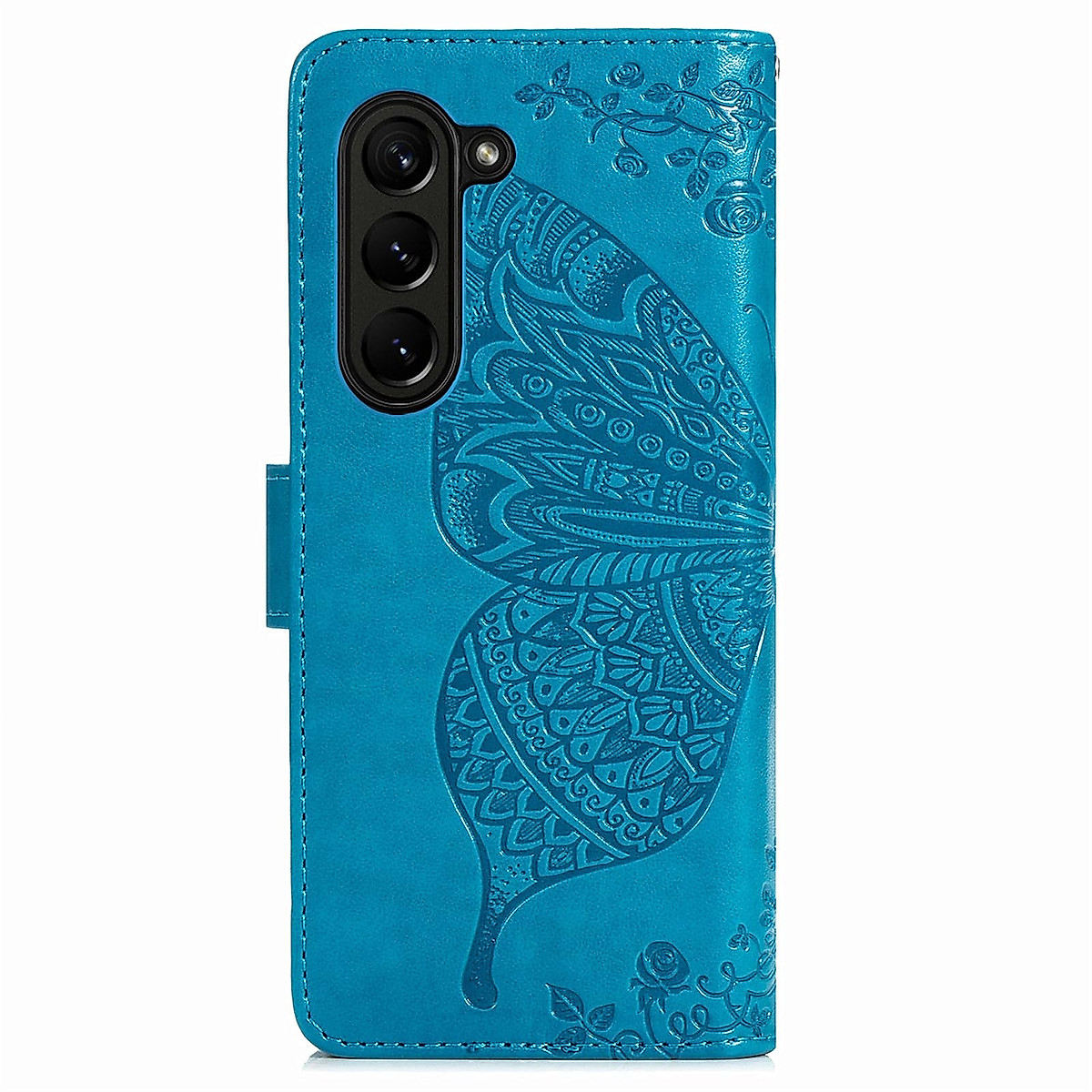 COTDINFOR Case for Samsung Galaxy Z Fold 5 Case Glitter Bling with Card Holder and Stand Leather Flip Wallet Diamond Butterfly Protective Case for Samsung Galaxy Z Fold 5 Crystal Blue
