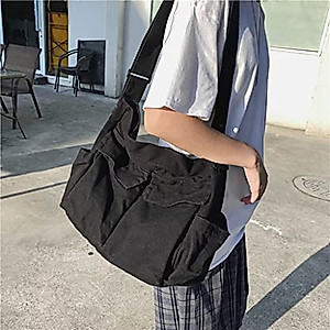Unisex Canvas Crossbody Bag Hobo Messenger Bags Casual Bag Grunge Bag Shopping Shoulder Bag Large Tote Handbag Multi-pocket
