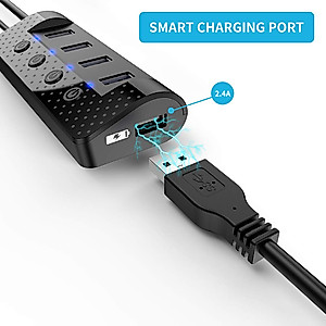 Powered USB Hub 3.0, atolla USB Hub with 4 USB 3.0 Data Ports and 1 USB Smart Charging Port, USB Splitter with Individual Power Switches and 5V/3A Power Adapter