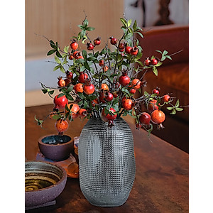 Forlaoers 4pcs 31" Tall Red Berries Pomegranate Faux Plants Stem Fake Tree Branches with Fruits Leaves Artificial Flowers for Outdoors Home Decor Office Fall Wedding Engagement Party Decorations
