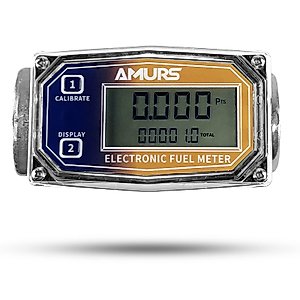AMURS Turbine Flow Meter LCD Digital Display Flowmeter Gas Oil Fuel Flowmeters 1inch Fuel Flowmeter with NPT Counter for Measuring Diesel Kerosene Gasoline Flows