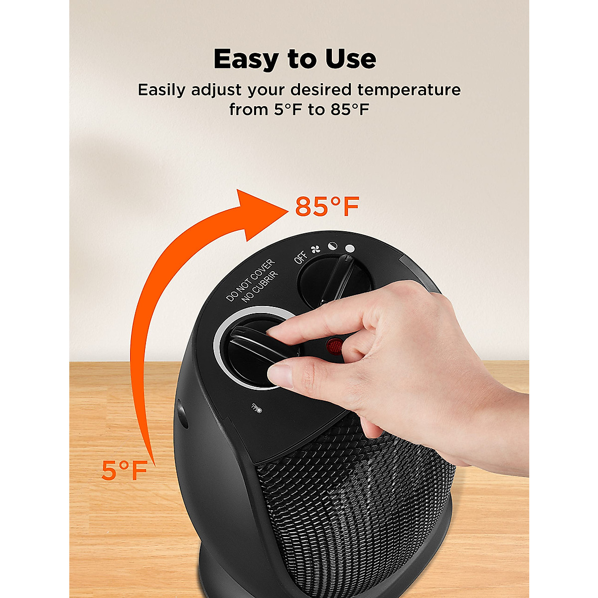 PELONIS PHTA1ABB Portable, 1500W/900W, Quiet Cooling & Heating Mode Space Heater for All Season, Tip Over & Overheat Protection,for Home, Office Personal Use, Black , 9inch