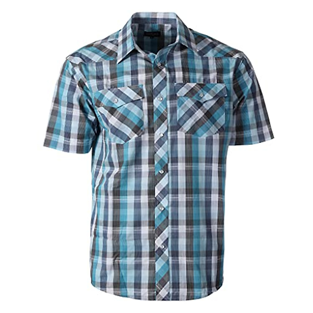 Gioberti Men's Short Sleeve Plaid Western Shirt, Blue Checkered, Medium