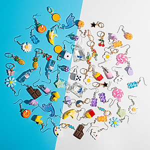 35 Pairs Cute Fun Earrings Weird Aesthetic Kawaii Funny Indie Unique Cool Star Moon Earrings for Women Gummy Bear Duck Mushroom Fruit Food Flowers Boba Goldfish Earrings Bulk