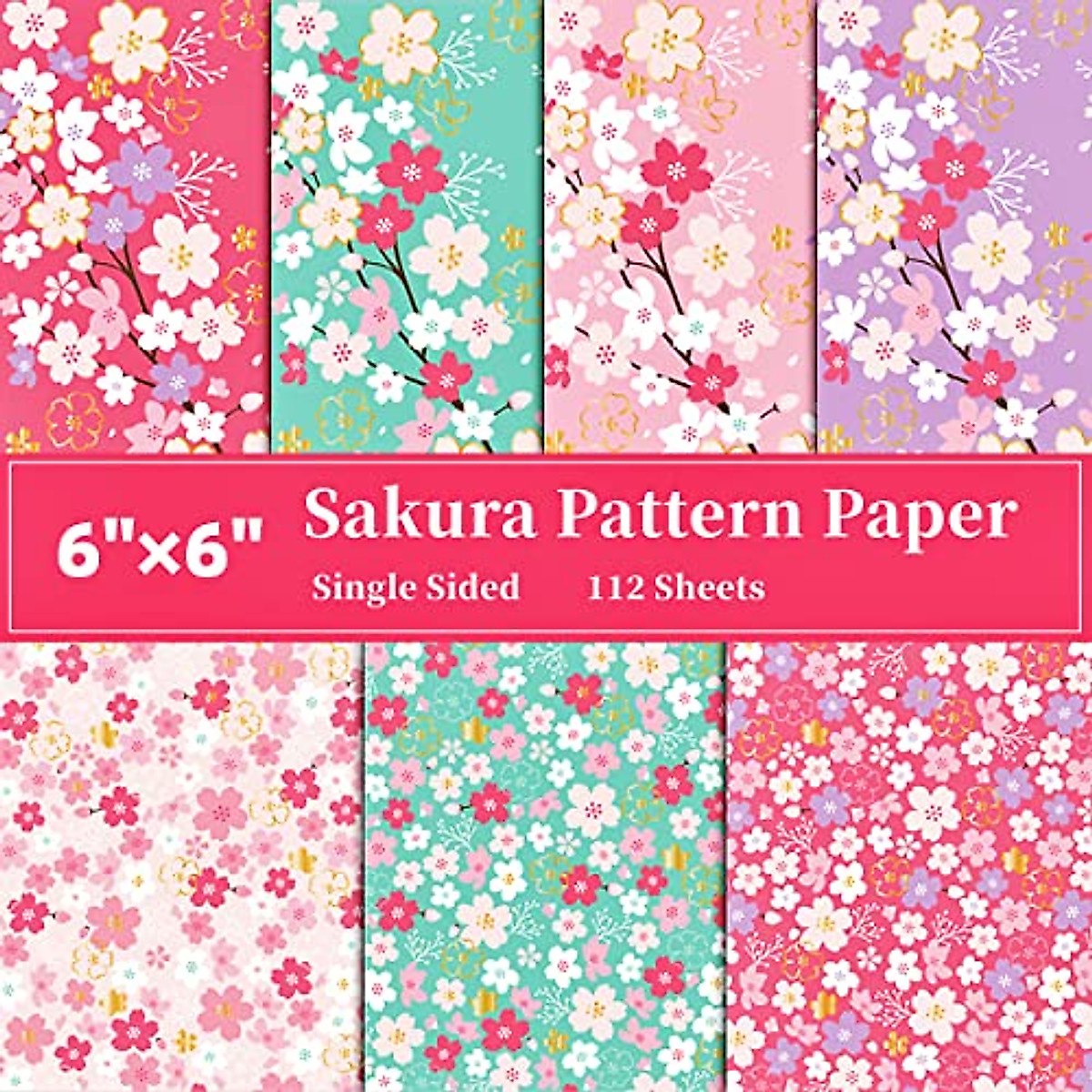 CUTBLAJAT 112 Sheets Heavier Origami Paper Japanese Cherry Blossom Pattern Sakura Bronzing Chiyogami 6" 15cm Washi Easy Fold Paper for Beginner