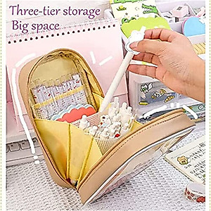 KDGENG Clear Large Pencil Case, Cute Aesthetic Pencil Case, Large Clear Pencil Case with Zipper, School Pencil Case, Pencil Case for Girls (Brown)