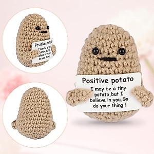 JELUTAR Mini Funny Positive Potato, 3 inch Knitted Doll with Positive Card for Cheer Up Gifts and Party Decorations, Cute Positive Potato Crochet Doll for Birthday Gifts (Positive Potato)