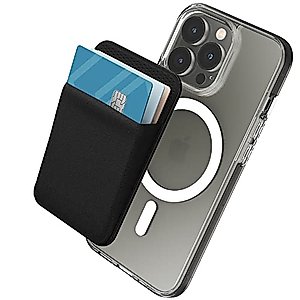 Sinjimoru Stretchy Magnetic Phone Wallet, Magnetic Card Holder for Back of Phone as Phone Wallet Stick On for MagSafe Wallet Compatible with iPhone 15 14 13 12 Series. M-Basic Black