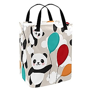 Panda Holds Balloon Flying in Sky Print Collapsible Laundry Hamper, 60L Waterproof Laundry Baskets Washing Bin Clothes Toys Storage for Dorm Bathroom Bedroom