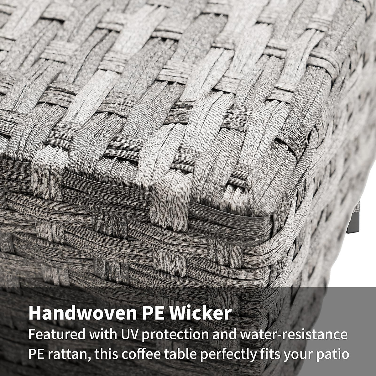 LebenLiebe Outdoor Patio Ottomanr Wicker Ottomans for Patio 2 Pieces Rattan Ottoman All-Weather Square Outdoor Footstool Footrest with Grey Cushions