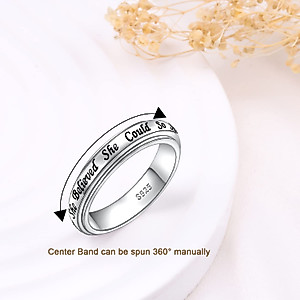 She Believed She Could So She Did Spinner Ring for Women Fidget Rings for Anxiety Stress Relieving ADHD Autism Rings 925 Sterling Silver Inspirational Band Ring Size 9