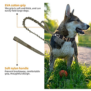 Excellent Elite Spanker Tactical Bungee Dog Leash Military Adjustable Dog Leash Quick Release Elastic Leads Rope with 2 Control Handle(Ranger Green)
