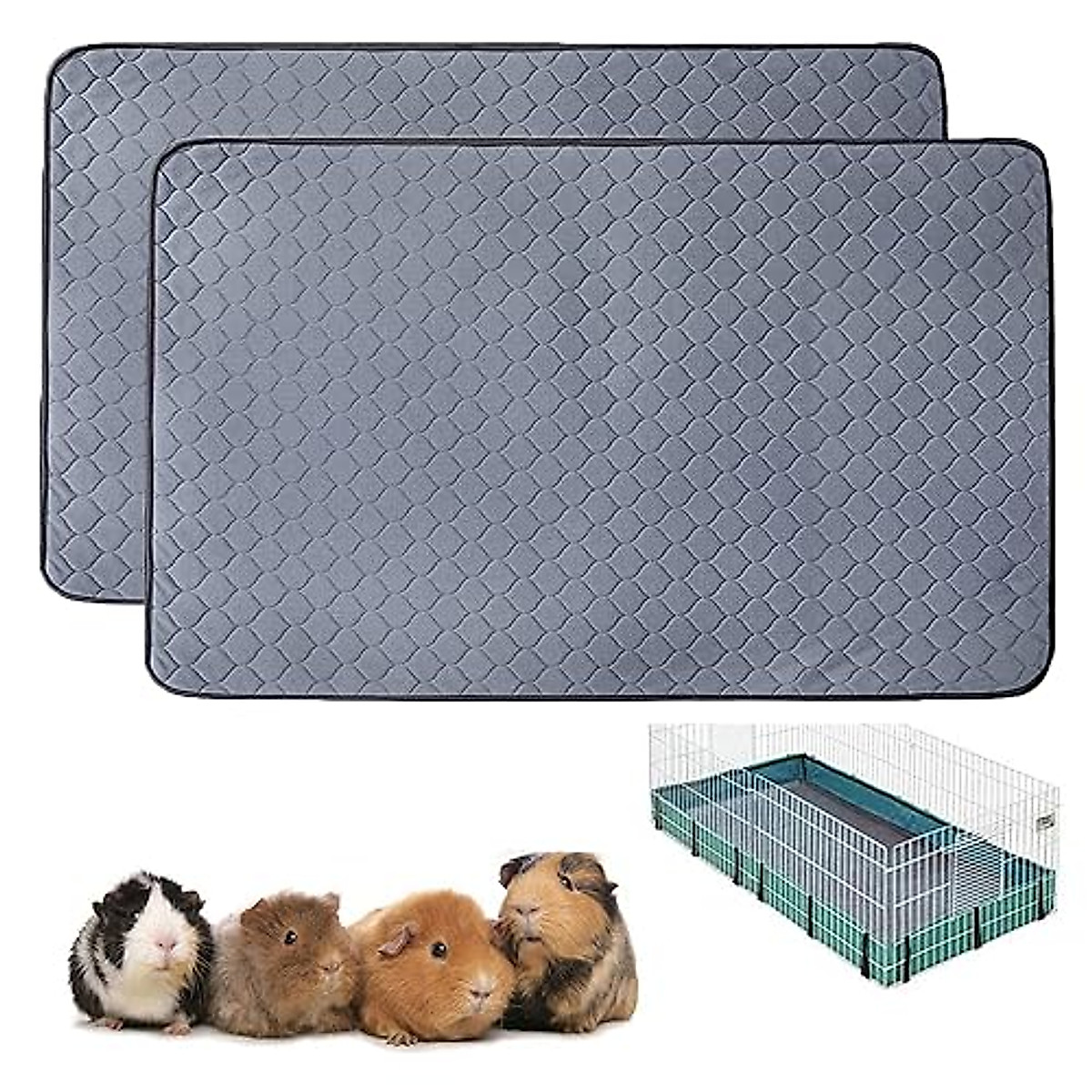 Guinea Pig Cage Liners - Washable Guinea Pig Pee Pads (2 Pack), Waterproof Reusable & Anti Slip Guinea Pig Bedding Fast and Super Absorbent Pee Pad for Small Animals Rabbit Hamster Rat