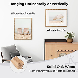 Axeman 16x20 Picture Frame with Mat for 11x14, Solid Oak Wood Poster Frame with Tempered Glass for Home Decor, Wooden 16x20inch Photo Frame for Art Photo and Prints, Set of 2, Natural