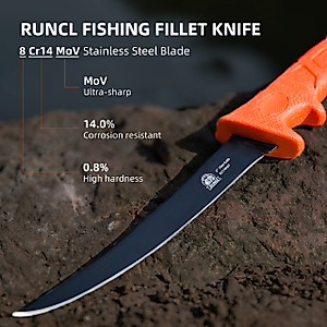 RUNCL Fillet Knife Fishing,Sharp 8Cr14MoV Stainless-Steel Blade with Corrosion Resistant Coating, 7"/8"/9" Professional Level Knives for Filleting and Boning, Non-Slip Handles（9 inch）