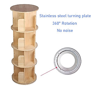 MYOYAY 4-Tier Solid Wood Bookshelf Floor Standing Bookcase 360° Rotation Book Storage Cabinet Magazines Potted Plants Display Stand Holds Up to 200 Books Study Office Home Decoration