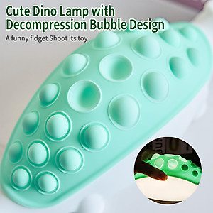 SALUOKE Dinosaur Kids Night Light,Silicone Nursery Dino Lamp with Pop Bubble,7 Nightlight Modes Rechargeable Bedside Touch Lamp,Baby Room Decor,Cute Lamp Dinosaurs Gifts for Toddler(Green)
