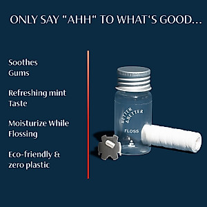 Better & Better Natural Floss in Refillable Glass Jar | Waxed & Zero Plastic Oral Care - 100% Plant-Based, Vegan, Eco and Non Toxic Dental Floss, 1 Spool