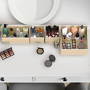 Simple Houseware Foldable Cloth Storage Box Closet Dresser Drawer Divider Organizer Basket Bins for Underwear Bras, Beige (Set of 6)