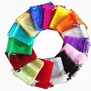 LYSXP 100 Pcs Organza Bags 3.5×4.7Inches，Random 10 Colors Mesh Organza Gift Bags with Drawstring, Jewelry Favor Pouches Christmas Candy Wedding Party Bags (Mixed Color,3.5"×4.7"