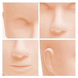 Lash Mannequin Head, Practice Training Head,for Make Up and Lash Extention,Cosmetology Doll Face Head,Soft-Touch Rubber Practice Head,Easy to Clean by Skincare Essential Oil. (Skin colour)