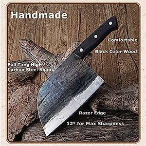 Forging Serbian Chef Knife Kitchen Chef Knives Full Tang High Carbon Clad Steel Almasi Butcher Cleaver with Leather Sheath (B-Almasi Knife)