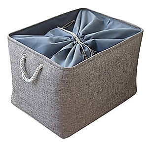 Storage Bins Drawstring Closure, Large Foldable Fabric Storage Basket with Handles, Grey (40*30*21cm)