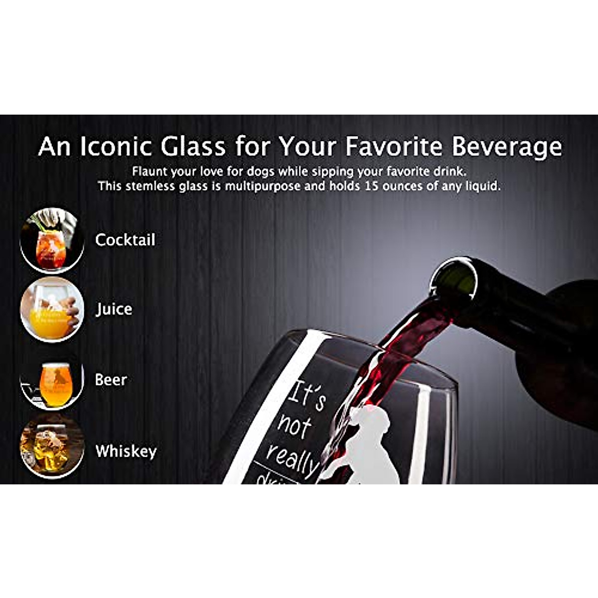 C & M Personal Gifts The Dog is Home Stemless Wine Glass-Funny Gift for the Dog Lover, Him, Her, Birthdays, Anniversaries, Retirement, Mother, Father, 17 Ounces, Laser Engraved, Crystal, Lead-free D1