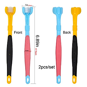 OperSeven Dog Toothbrushs, 2pcs Blue Yellow, Battery Powered, Suitable for Adult Dogs, Three Sided Design for Easy Teeth Cleaning