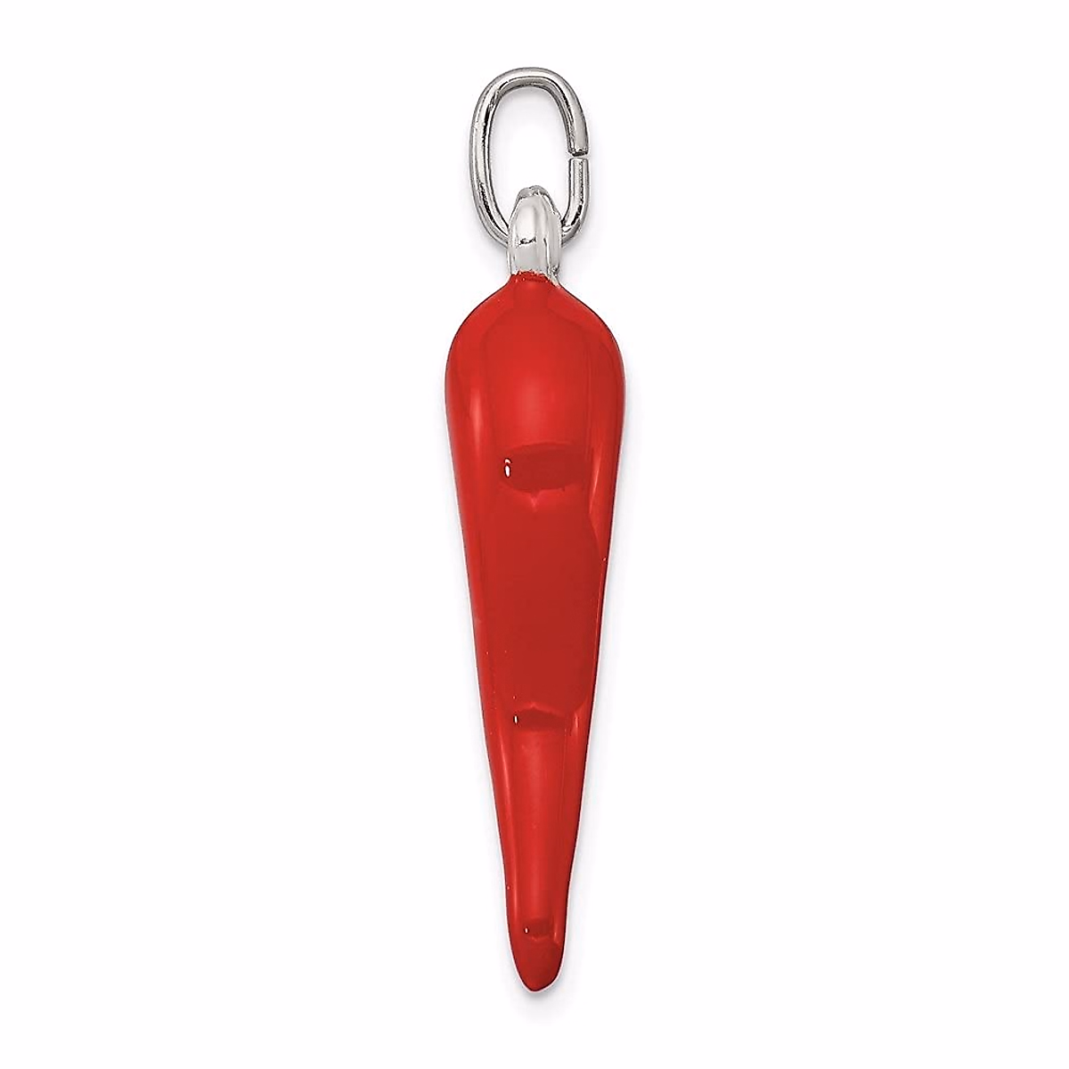 Diamond2Deal 925 Sterling Silver Red Enamel Italian Horn Pendant (L- 33 mm W- 7 mm)