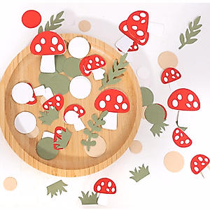 200PCS Mushroom Confetti - Woodland Party Table Decor, Woodland Confetti, Mushroom Theme Birthday Decorations, Fairy Party Confetti, Wild One Birthday Decor