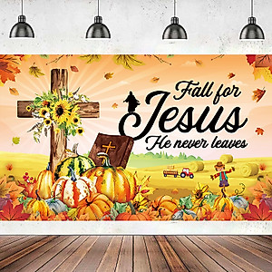 Large 71" X 43" Fall for Jesus He Never Leaves Banner, Fall for Jesus He Never Leaves Decor, Fall for Jesus Banner for Christian Fall Decorations, Fall Festival Decorations