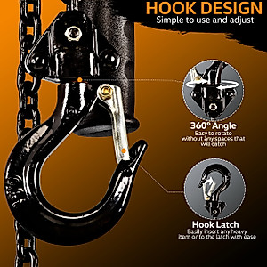 SuperHandy Manual Chain Hoist Come Along 1/2 Ton 1100Lbs Capacity 5' Foot Lift 2 Heavy Duty Hooks Commercial Grade Steel Construction Building Garages Warehouse Automotive Machinery