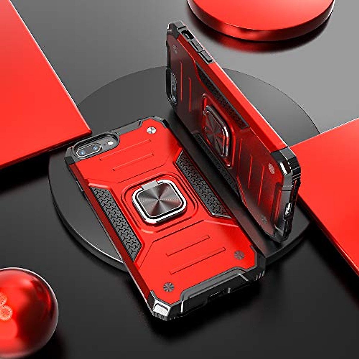 IDYStar iPhone 8 Plus Case with Screen Protector,Shock Absorption Drop Test Cover with Car Mount Kickstand Lightweight Protective Phone Case for iPhone 8 Plus iPhone 7 Plus iPhone 6S Plus, Red