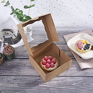 ONE MORE [15pcs] 7"x7"x2.5"Brown Bakery Boxes with PVC Window for Pie and Cookies Boxes Small Natural Kraft Paper Box 7x7x2.5inch,Pack of 15 (Brown, 15)