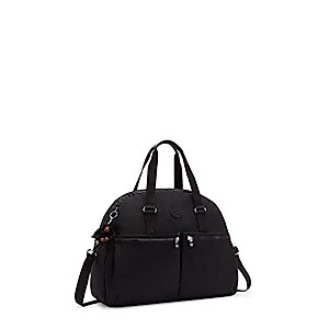 Kipling Women's Eugina Satchel, Handmade, Removable Shoulder Strap, Outer Pockets, Nylon Duffle Bag, Black Tonal