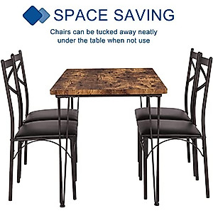 VECELO Room Table Chairs Ideal for Home Kitchen Dinette Breakfast Nook, Dining Set for 4, Black