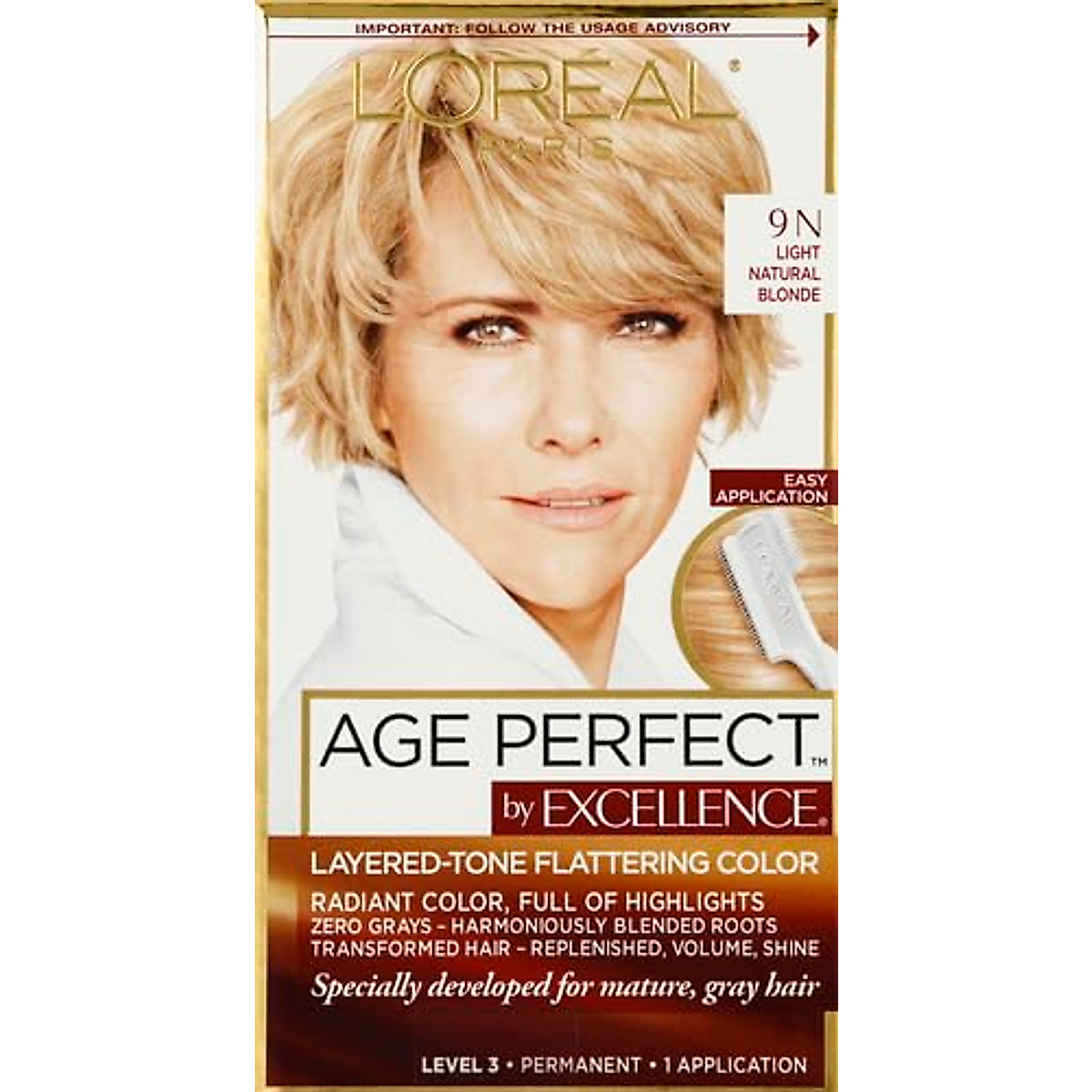 L'Oreal Paris Age Perfect Permanent Hair Color, 9N Light Natural Blonde, 1 kit